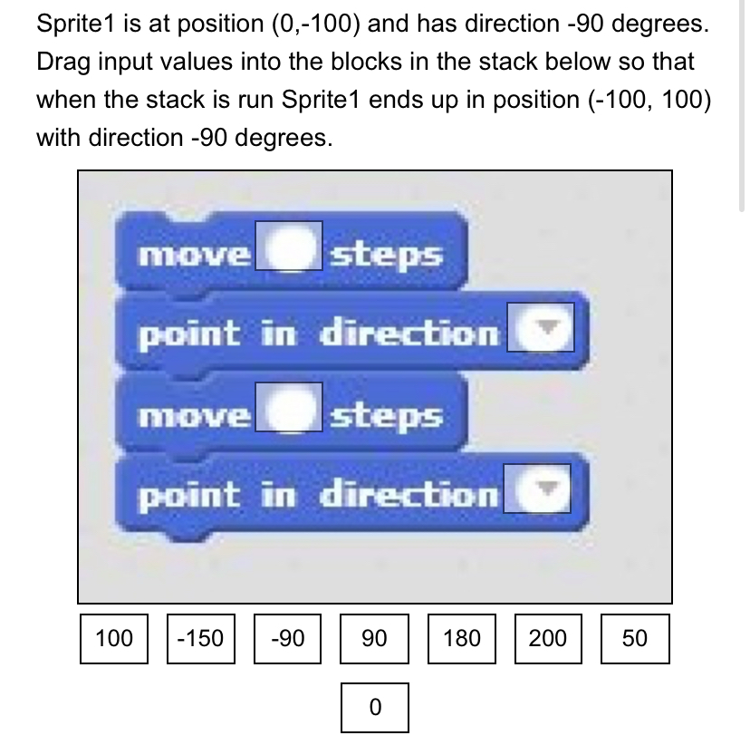 Solved Sprite 1 is at position (0,−100) and has direction | Chegg.com