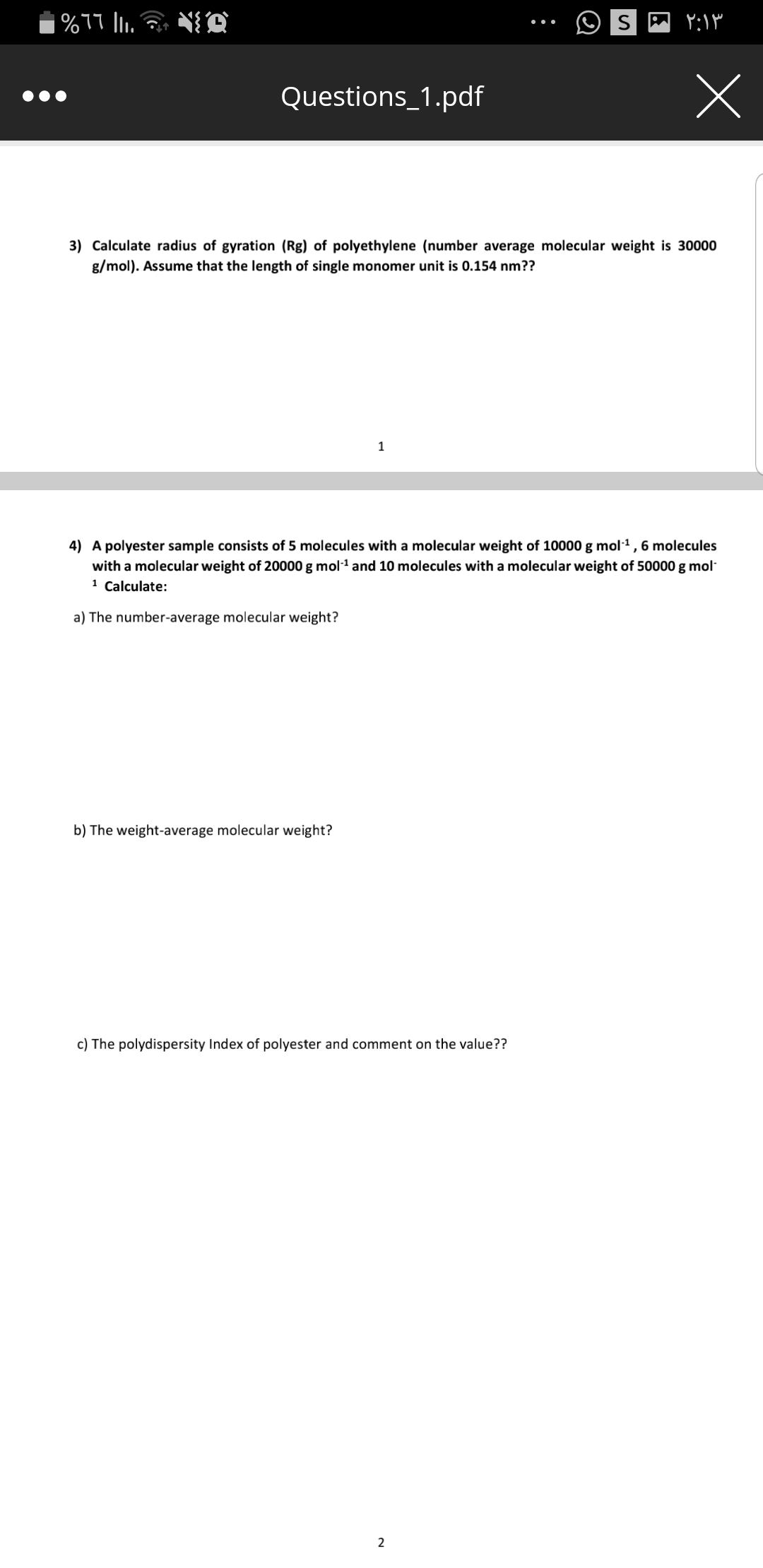 Solved Calculate radius of gyration ( Rg ) ﻿of polyethylene | Chegg.com