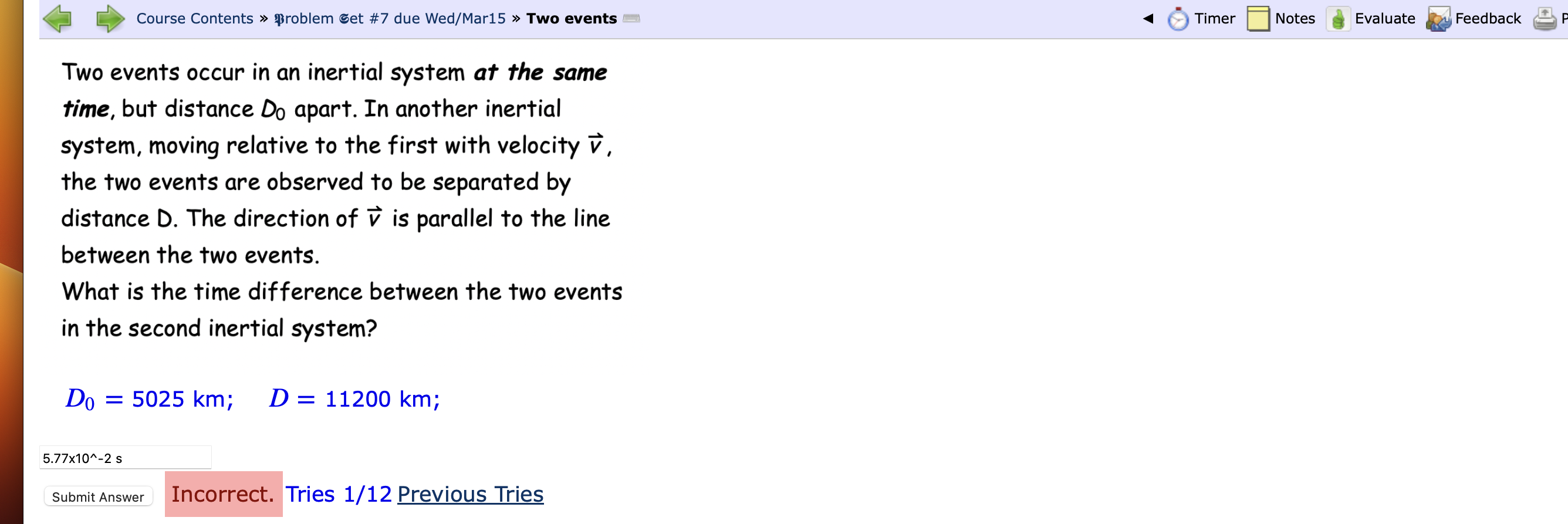 Solved Two events occur in an inertial system at the same | Chegg.com