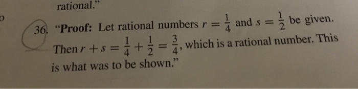 Solved rational. 36. "Proof: Let rational numbers r and s be | Chegg.com