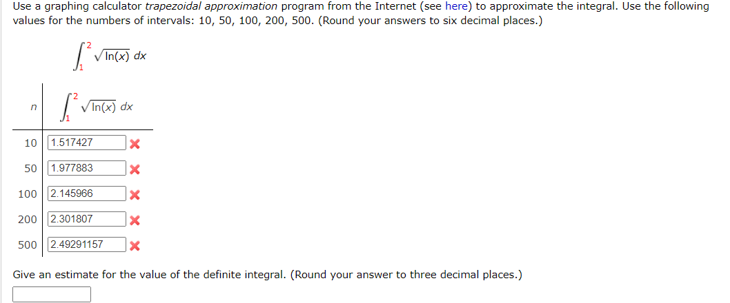 Solved Use a graphing calculator trapezoidal approximation | Chegg.com
