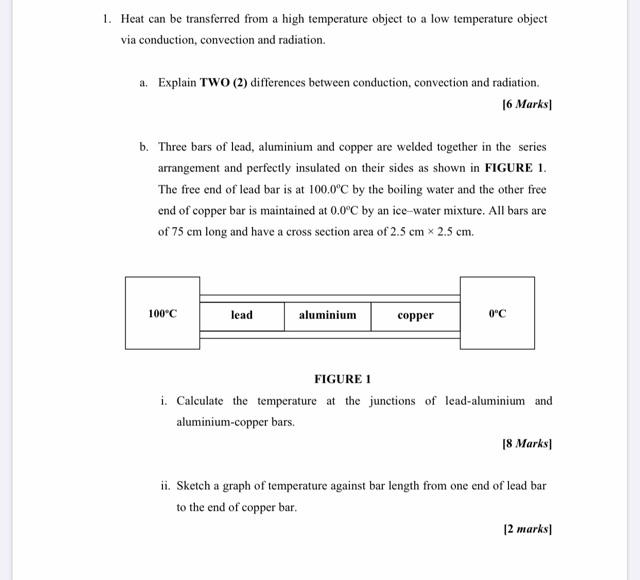 Solved 1. Heat can be transferred from a high temperature | Chegg.com