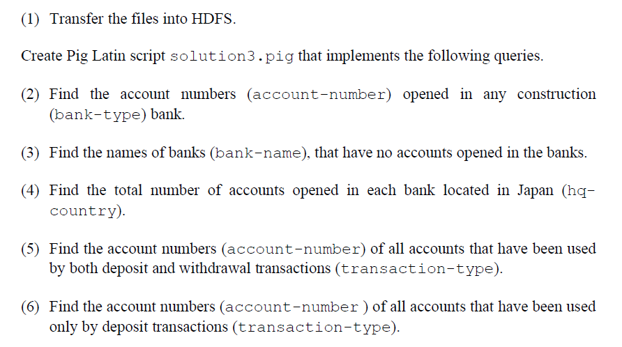 Data processing with Pig Latin Consider the following | Chegg.com