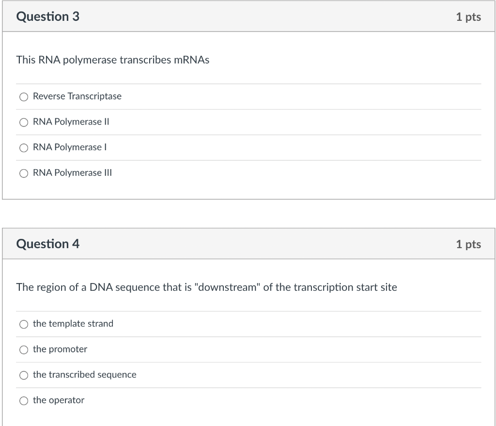 Solved Question 3 1 pts This RNA polymerase transcribes | Chegg.com