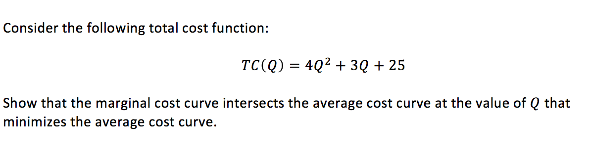 Solved Consider the following total cost function: TC(Q) | Chegg.com