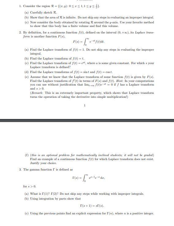 Solved 1. Consider the region R = {(r.y): OS251.1 SYS). (a) | Chegg.com