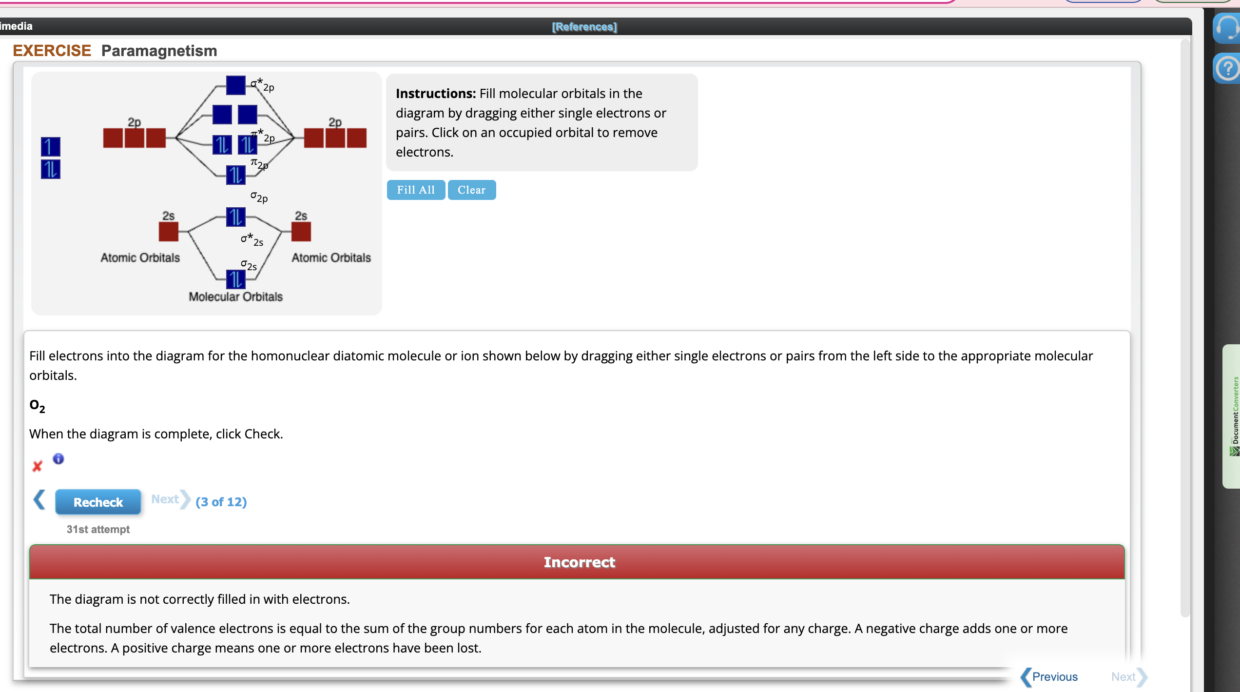 Solved EXERCISE Paramagnetism Instructions: Fill molecular | Chegg.com