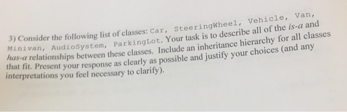 Solved Consider the following list of classes: Car, | Chegg.com
