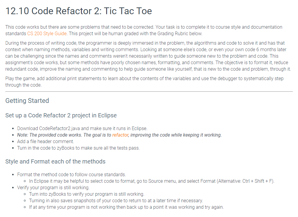 12.10 Code Refactor 2: Tic Tac Toe This code works | Chegg.com