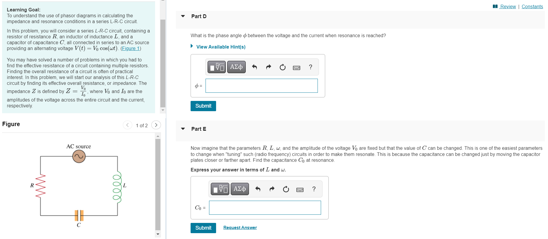Solved Learning Goal: To understand the use of phasor | Chegg.com