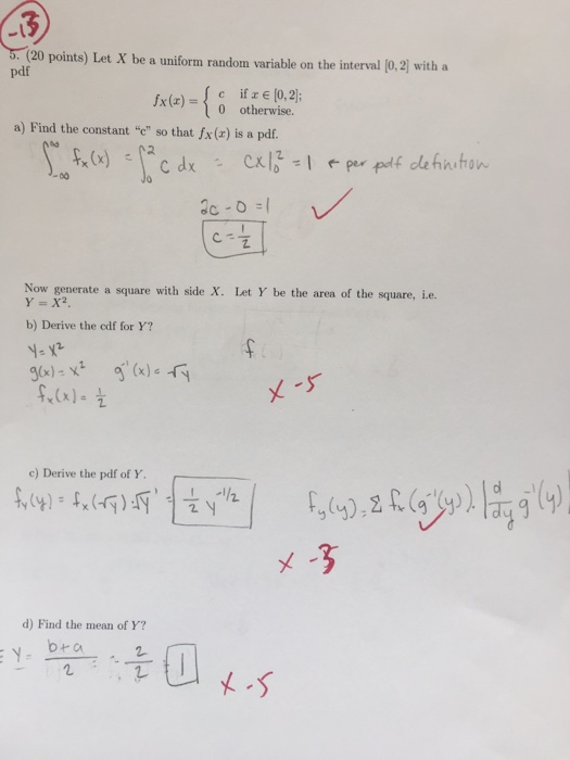 Solved (20 points) Let X be a uniform random variable on the | Chegg.com