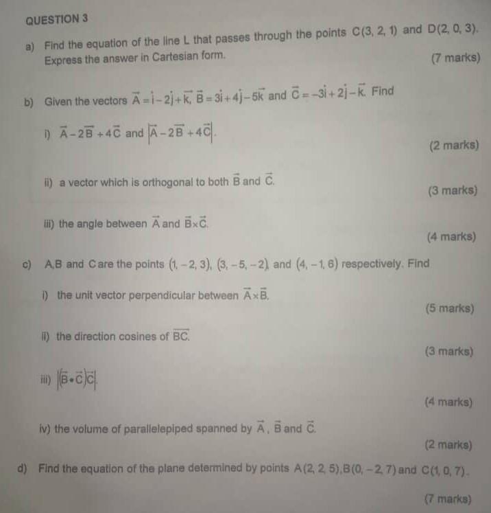 Solved QUESTION 3 a) Find the equation of the line L that | Chegg.com