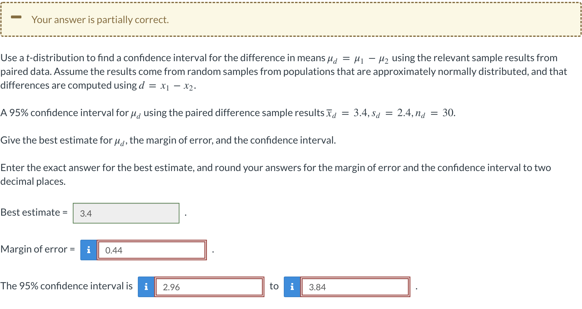 Solved - Your answer is partially correct. Use a | Chegg.com