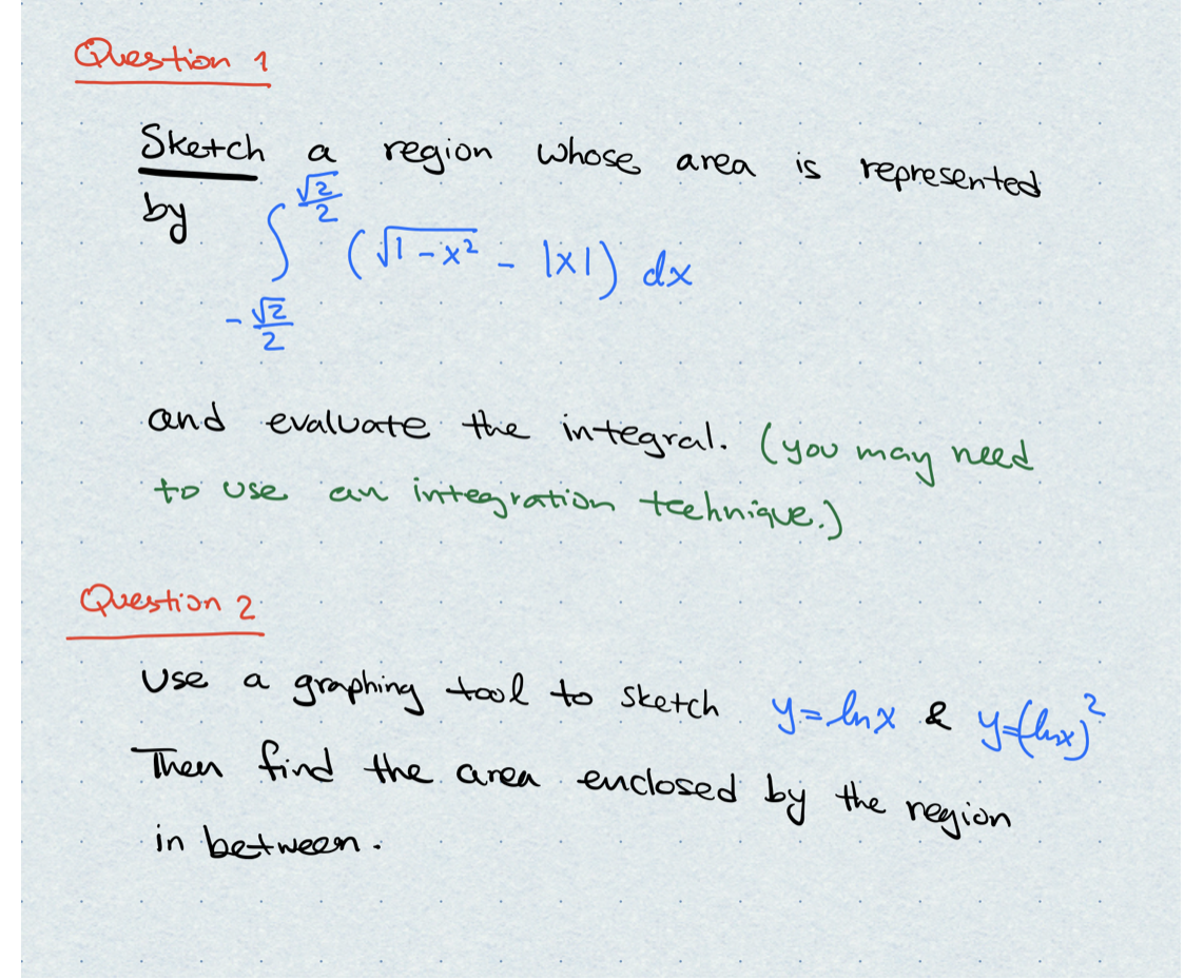Solved Question 1 Sketch a region whose area is represented | Chegg.com