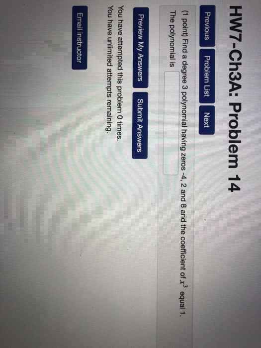 Solved HW7-Ch3A: Problem 14 Previous Problerm List Noxt (1 | Chegg.com