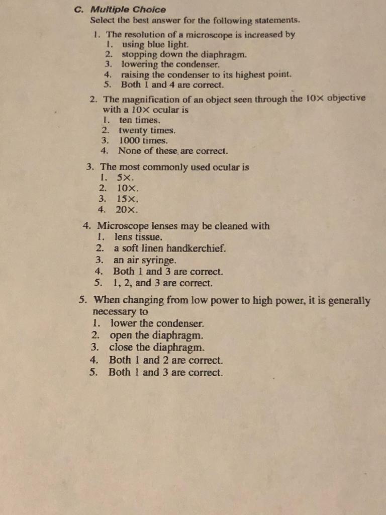 Solved C. Multiple Choice Select the best answer for the | Chegg.com