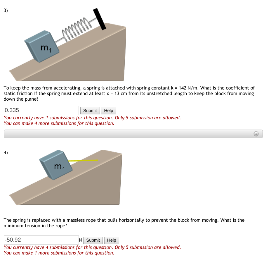 Solved Mass On Incline 2 (w/ Work) A block with mass m1 = 9 | Chegg.com