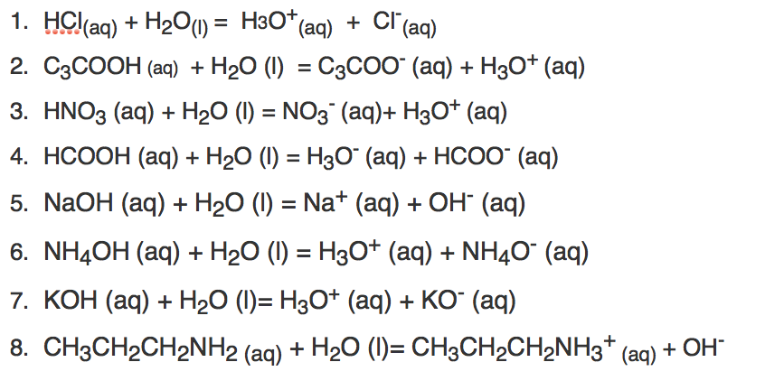 Solved (aq) 2. C3COOH (aq) H20 (C3COO (aq) H3O+ (aq) 3. HNO3 | Chegg.com