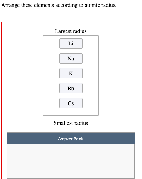 Solved Arrange these elements according to atomic radius. | Chegg.com