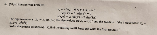 Solved 3- (10pts) Consider the problem: ut=c2uxx,0 | Chegg.com