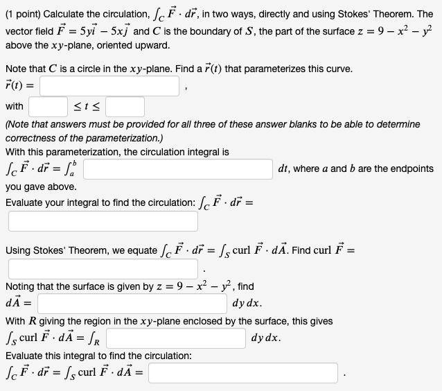 Solved (1 point) Calculate the circulation, Sc Fºdř, in two | Chegg.com