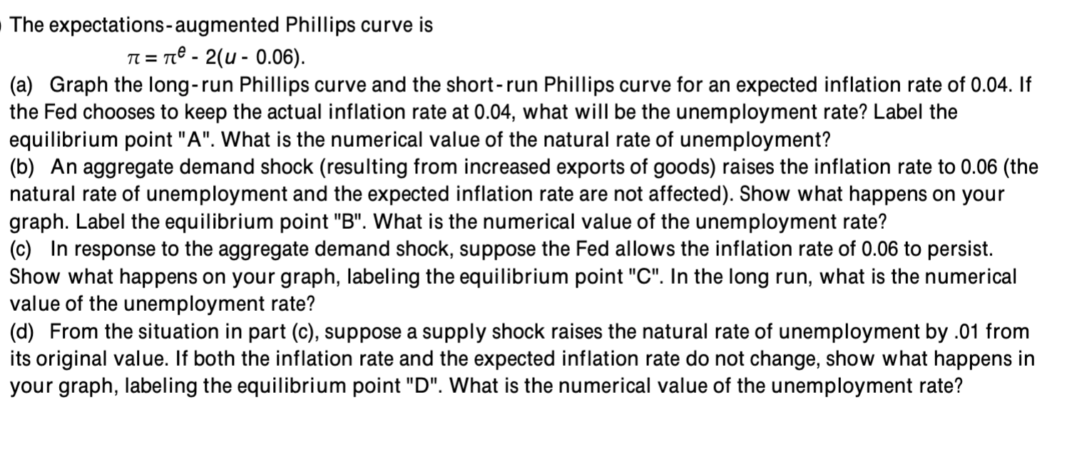 Solved The expectations-augmented Phillips curve is | Chegg.com