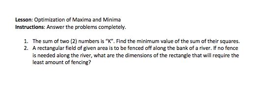 Solved Lesson: Optimization of Maxima and Minima | Chegg.com
