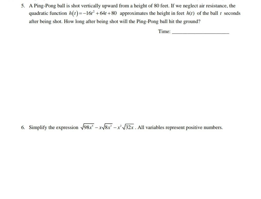 Solved 5. A Ping-Pong ball is shot vertically upward from a | Chegg.com