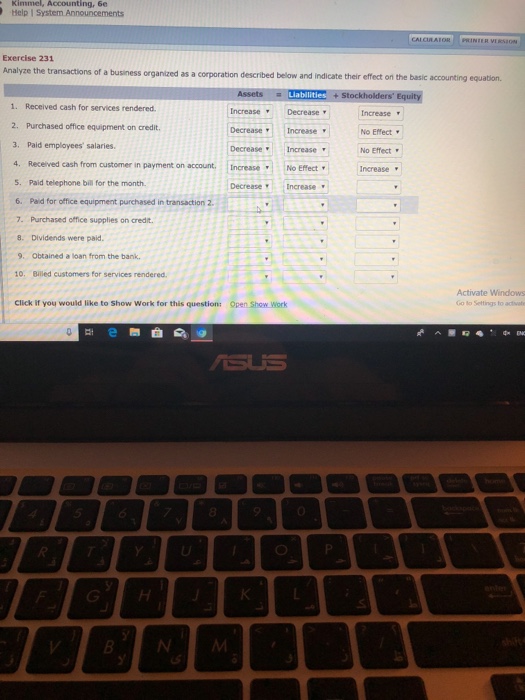 Solved Help I Exercise 231 Analyze the transaction ns of a | Chegg.com