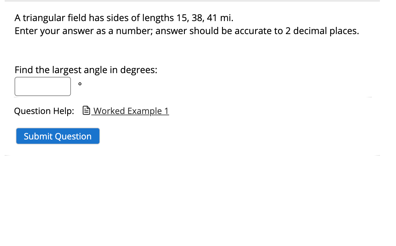 Solved A triangular field has sides of lengths 15, 38, 41 | Chegg.com