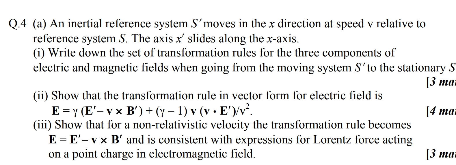 Solved Q.4 (a) An inertial reference system S'moves in the x | Chegg.com