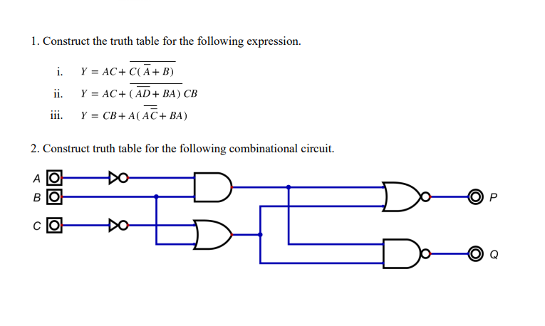 Solved 1. Construct the truth table for the following | Chegg.com