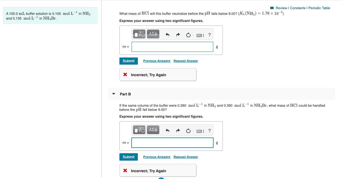 Solved A 100.0 mL buffer solution is 0.100 mol L-in NH3 and | Chegg.com