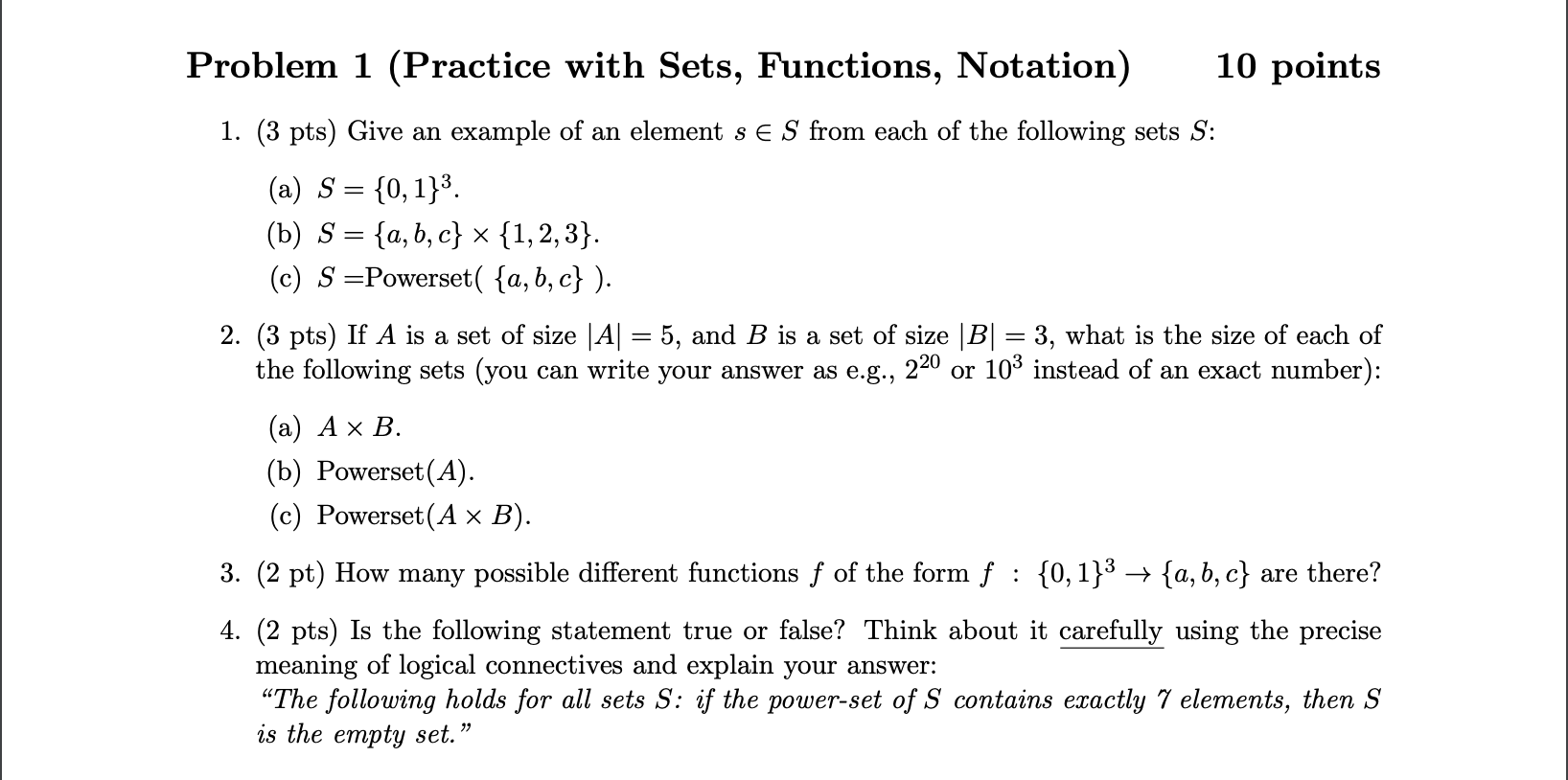 Solved Problem 1 (Practice with Sets, Functions, Notation)10 | Chegg.com