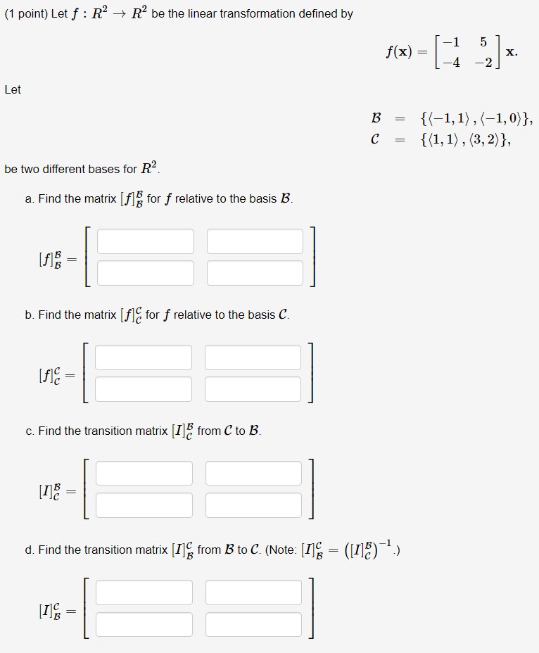 Solved (1 point) Let f:R2→R2 be the linear transformation | Chegg.com