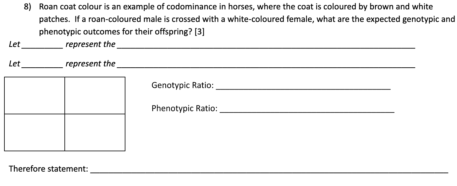 [Solved]: 8) Roan coat colour is an example of codominance