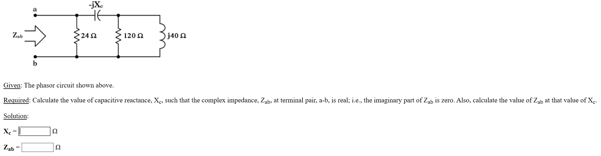 Solved -jX. 422 1202 3402 Given: The phasor circuit shown | Chegg.com