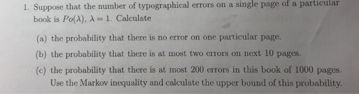 Solved 1. Suppose that the number of typographical errors on | Chegg.com