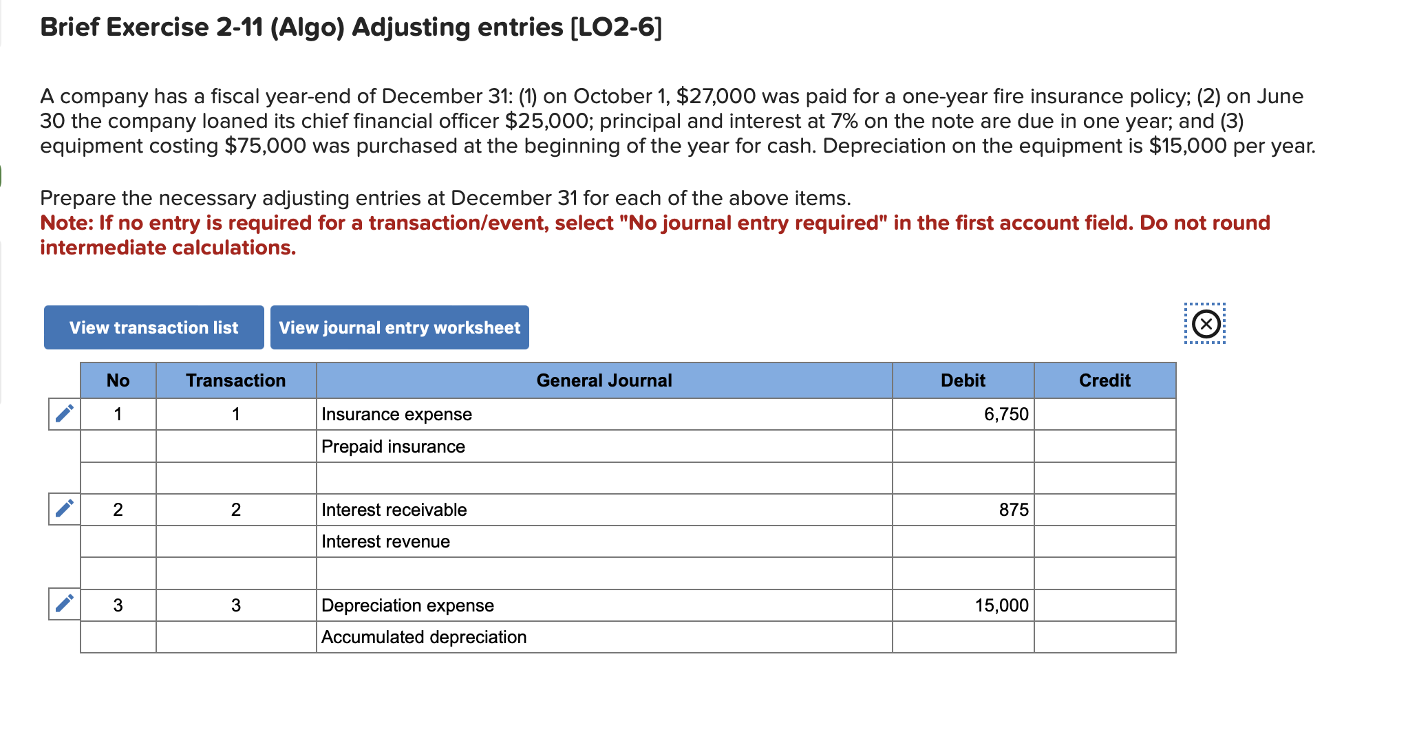 Solved Brief Exercise 2-11 (Algo) Adjusting entries [LO2-6] | Chegg.com