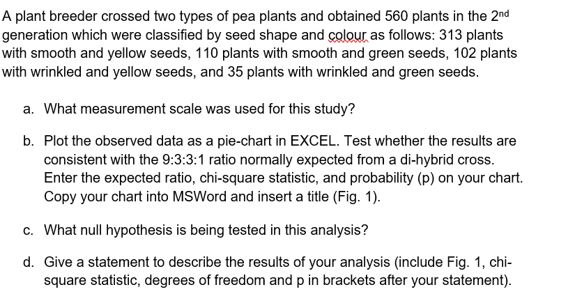 Solved A plant breeder crossed two types of pea plants and | Chegg.com