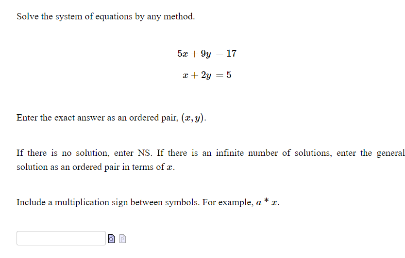 Solved Solve the system of equations by any method. | Chegg.com