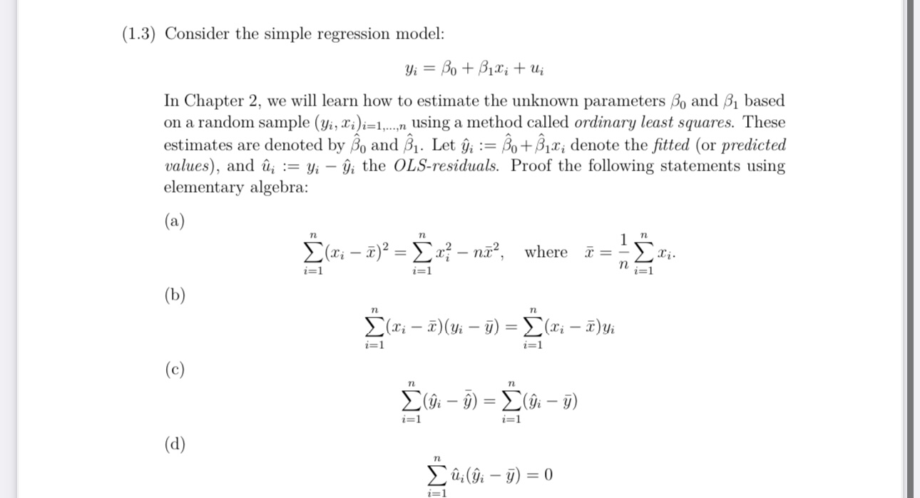 (1.3) Consider the simple regression model: | Chegg.com