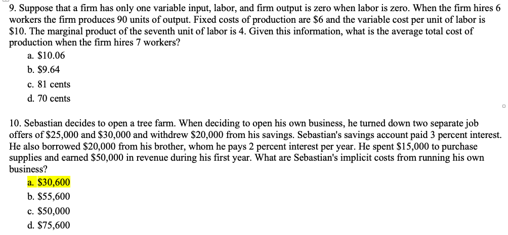 Solved 9. Suppose that a firm has only one variable input, | Chegg.com