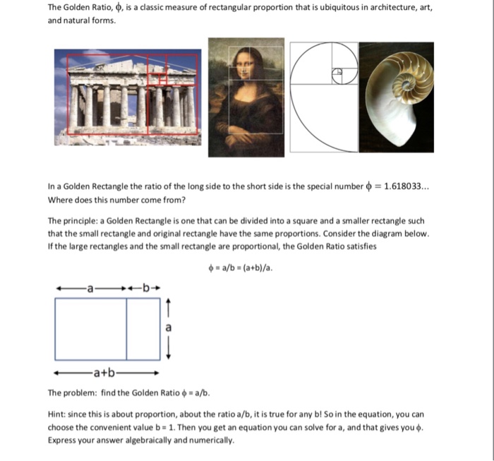 Solved The Golden Ratio, ф, is a classic measure of | Chegg.com