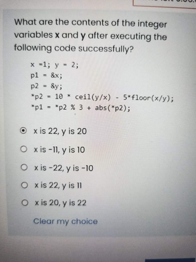 Solved What are the contents of the integer variables x and | Chegg.com