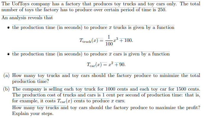 Solved The UofToys company has a factory that produces toy | Chegg.com