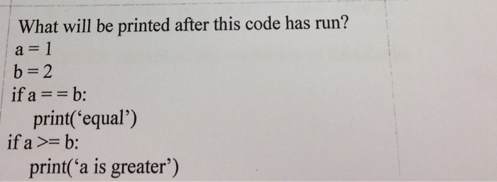 Solved What will be printed after this code has run? b-2 ifa | Chegg.com