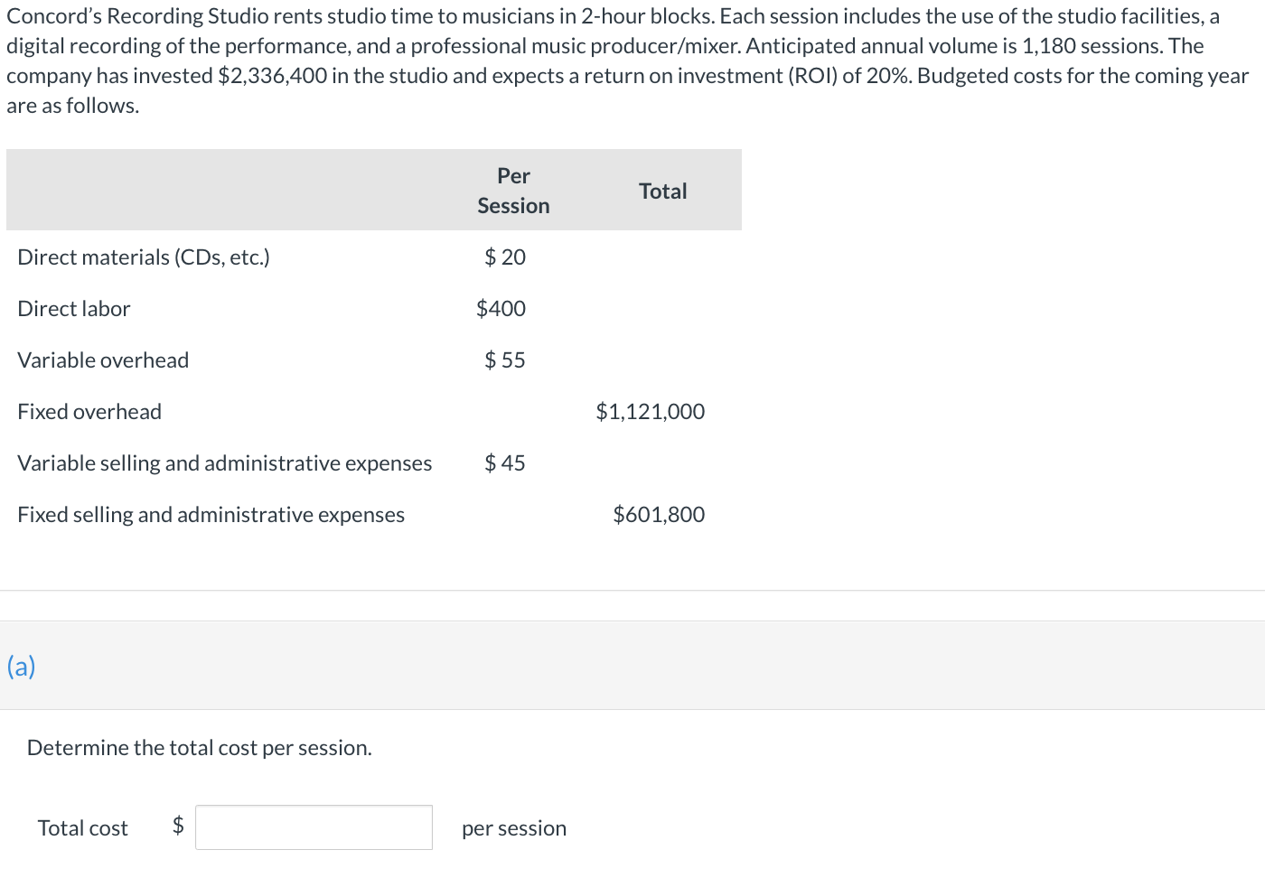 Solved Concord's Recording Studio rents studio time to | Chegg.com