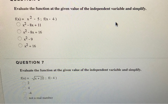Solved Evaluate the function at the given value of the | Chegg.com