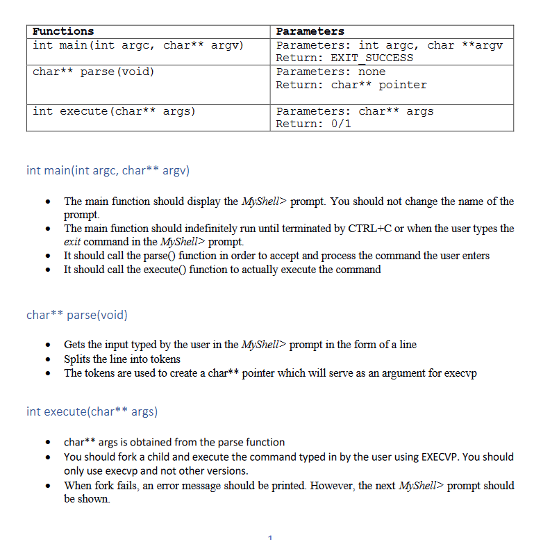 Solved Functions int main(int argc, char** argv) Parameters | Chegg.com